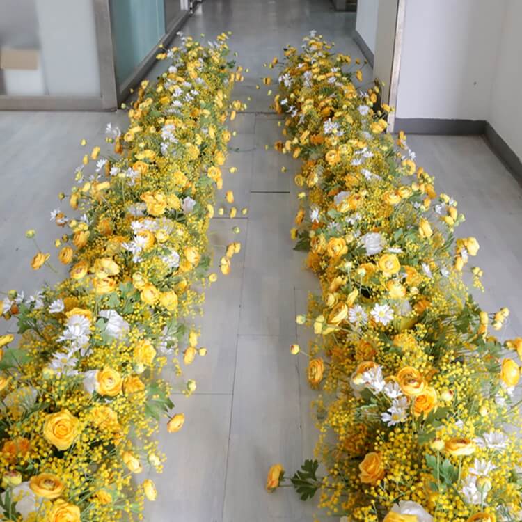 Roseytime Yellow Wedding Flower Runner Table Floral Arrangement Decor