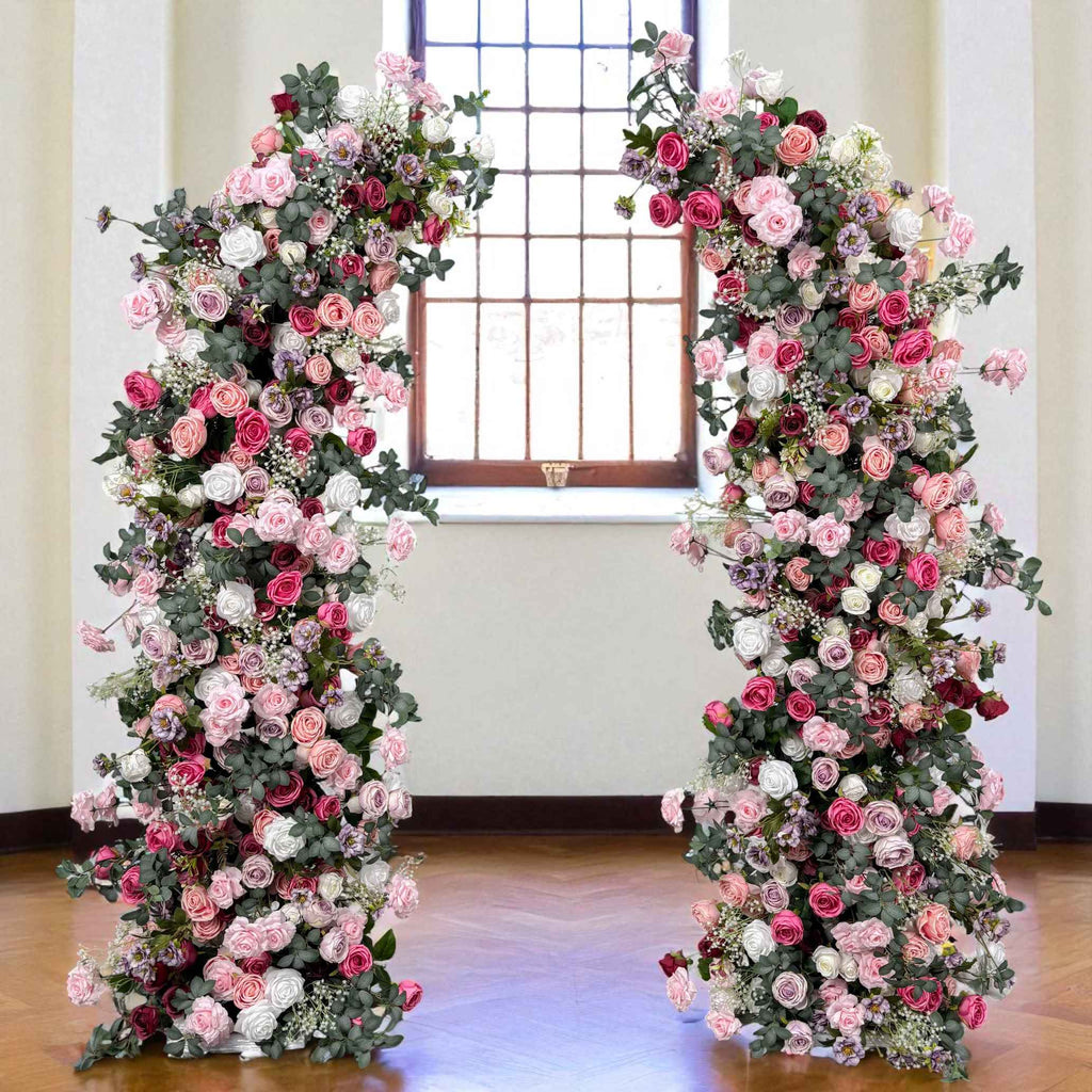 Roseytime Spring Pink Flower Pillars Arch with Frame #RTP090