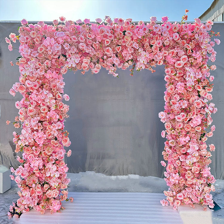 Roseytime Pink Square Flower Arch Fabric Back For Wedding Decor
