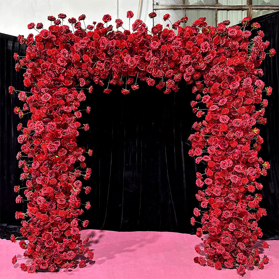 Roseytime Red Square Flower Arch Fabric Back For Wedding Decor