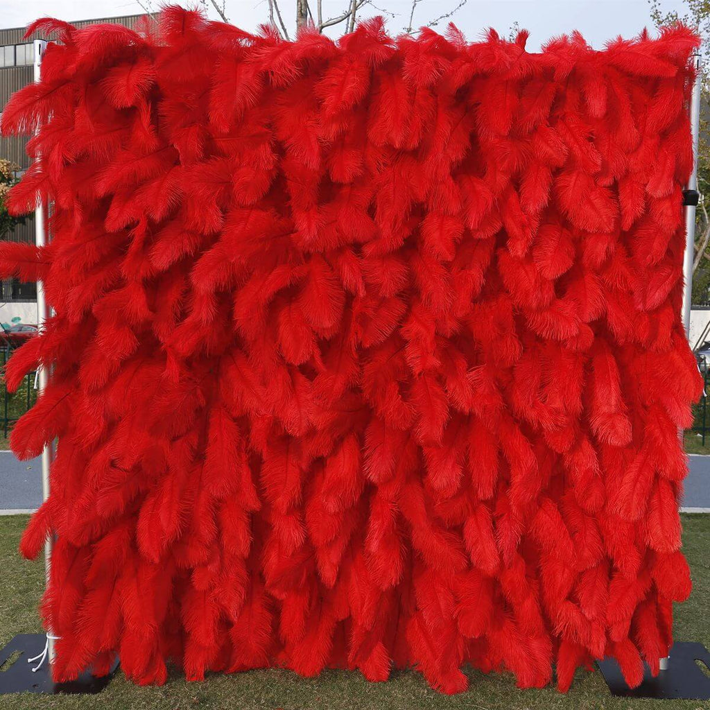 Roseytime Red Feather Wall Backdrop Rolling Up For Event Decor