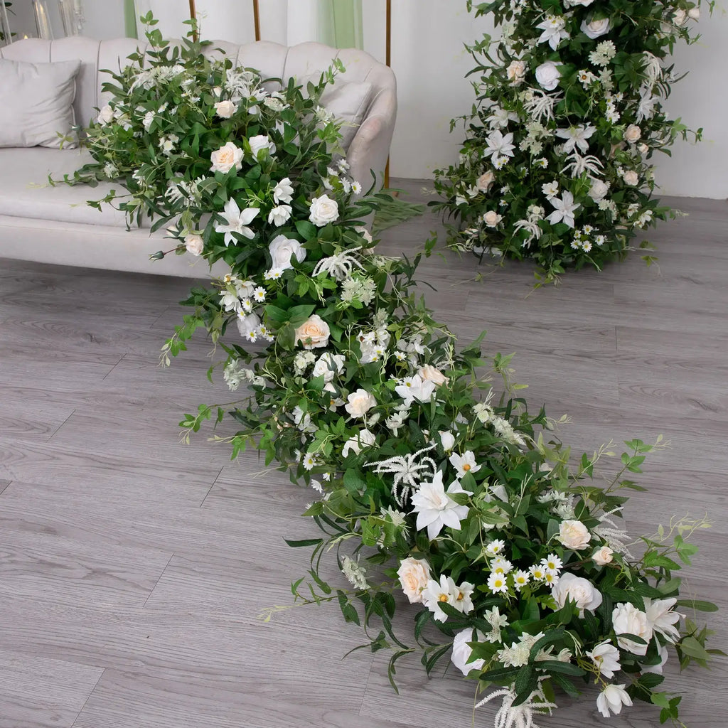 Roseytime Green White Roses Flower Rows Table Flower Runner For Wedding ...