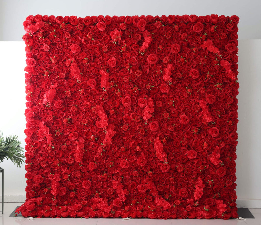 Roseytime 3D Red Flower Wall Roll Up Fabric Back #RTW105