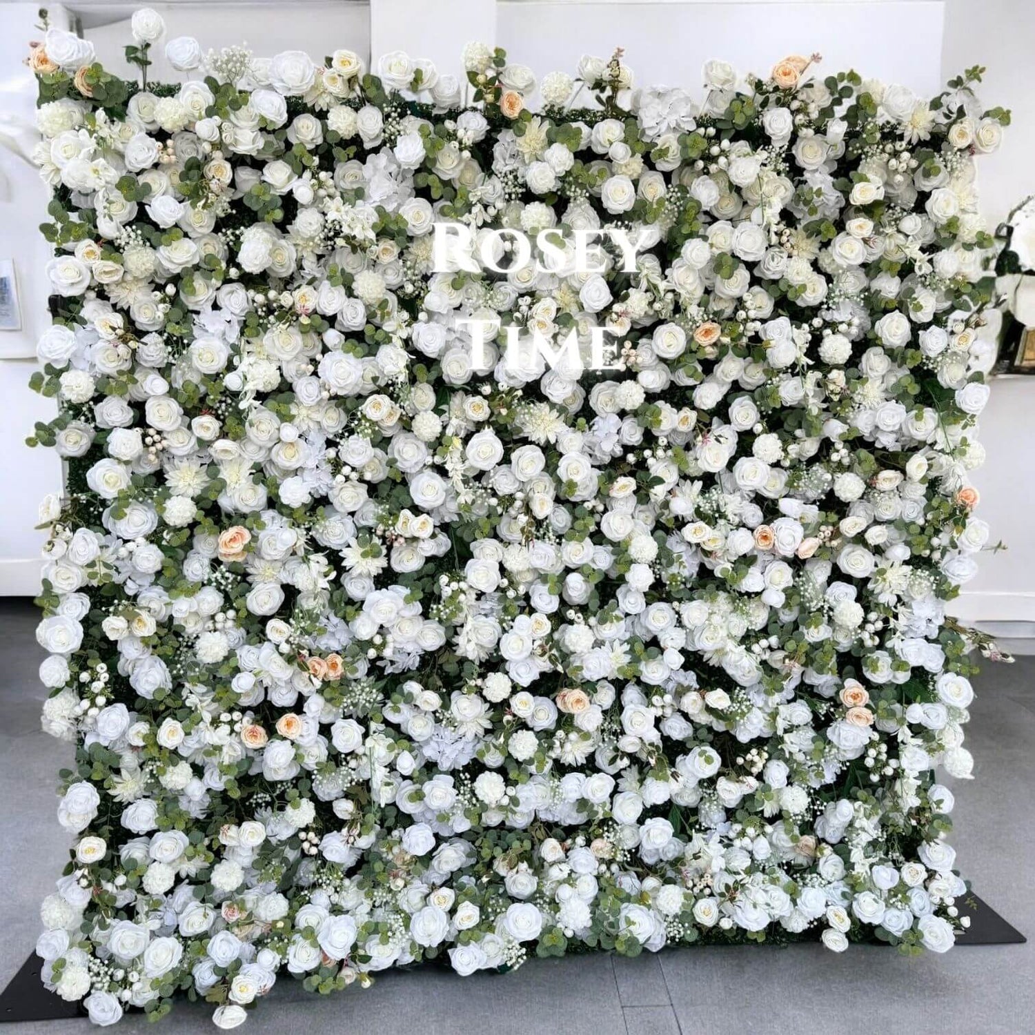 Roseytime 5D Artificial Flower Wall Roll Up White&Green Wedding Fabric ...