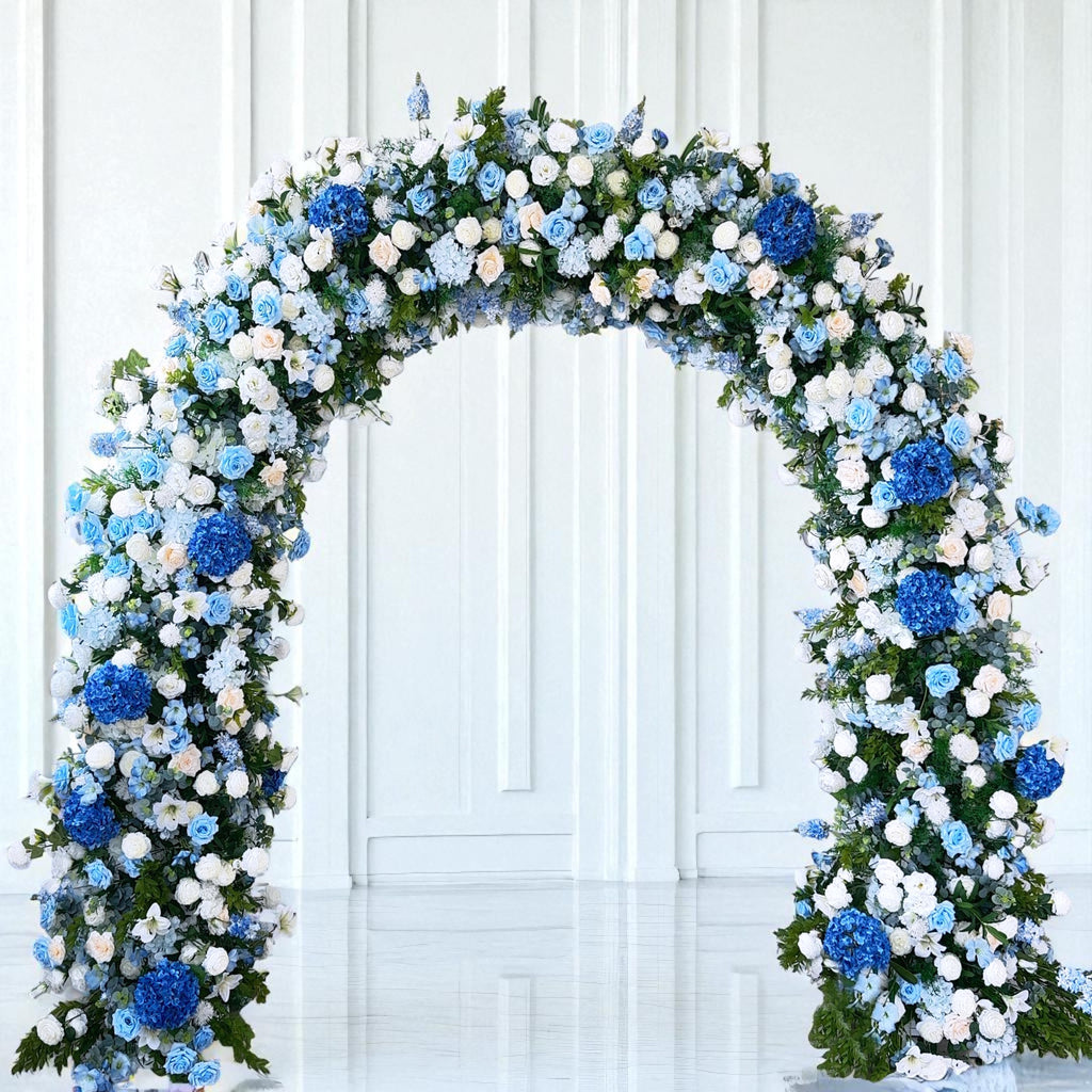 RoseyTime Blue&White Flower Round Arch With Frame