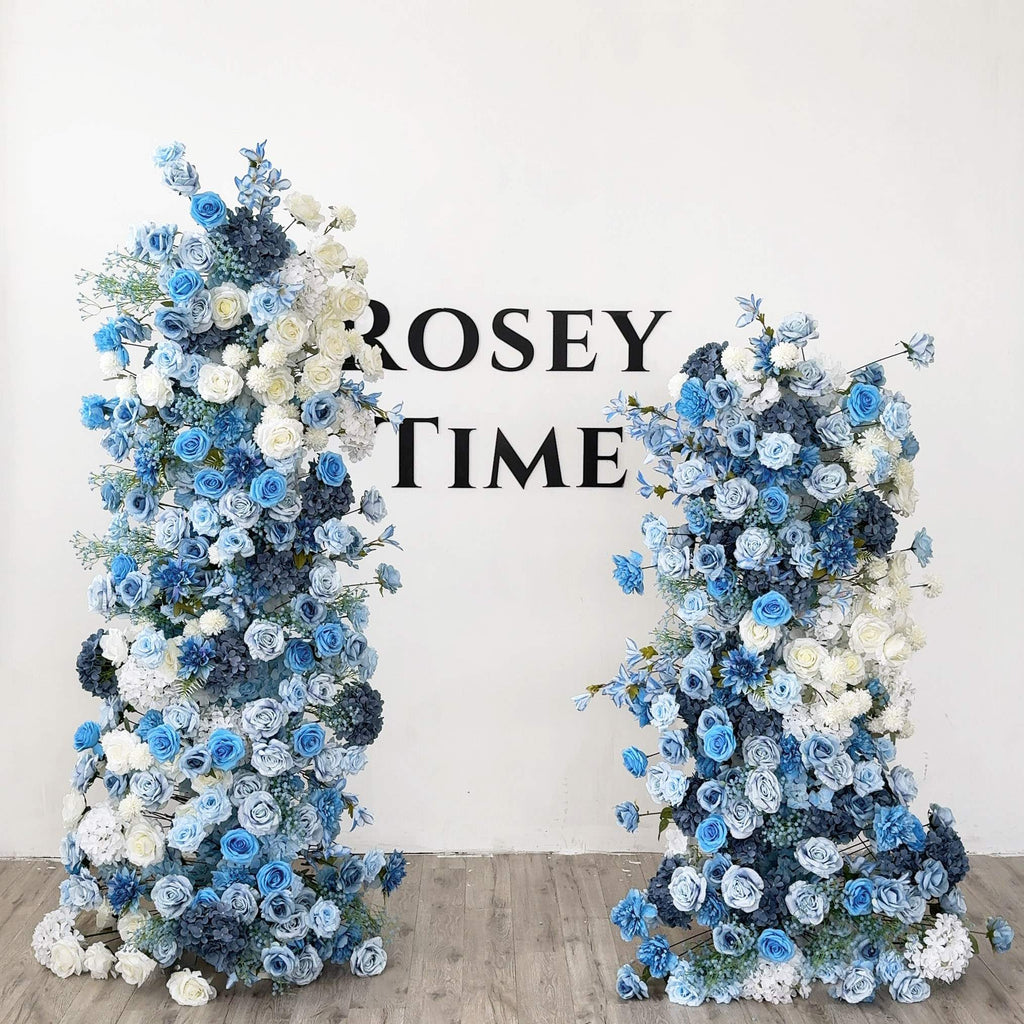Roseytime Blue Flower Pillars Set with Frame For Wedding Party Decor