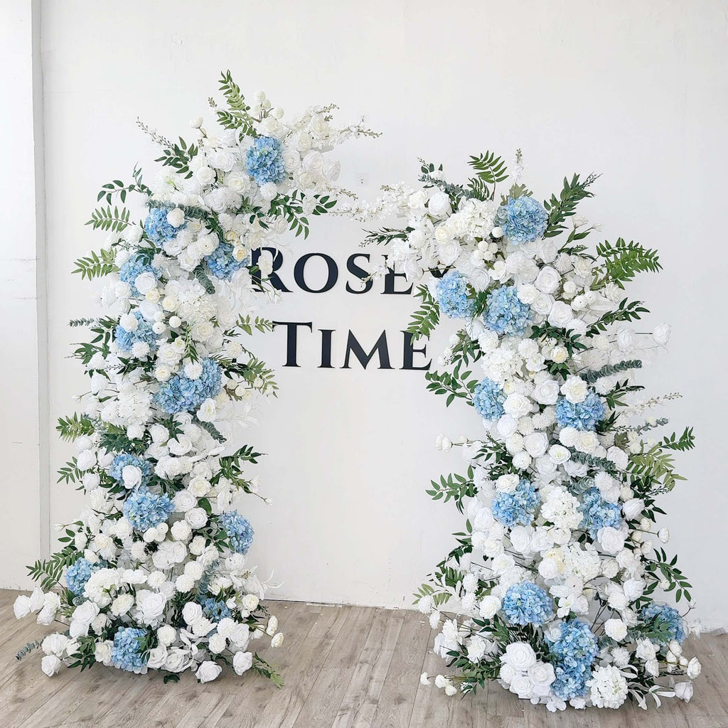 Roseytime Blue White Flower Pillars Arch with Frame