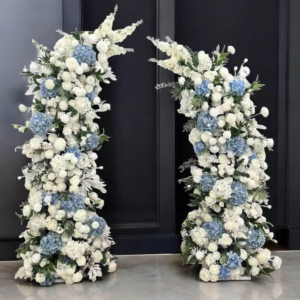 Roseytime Blue White Flower Pillars Arch with Frame
