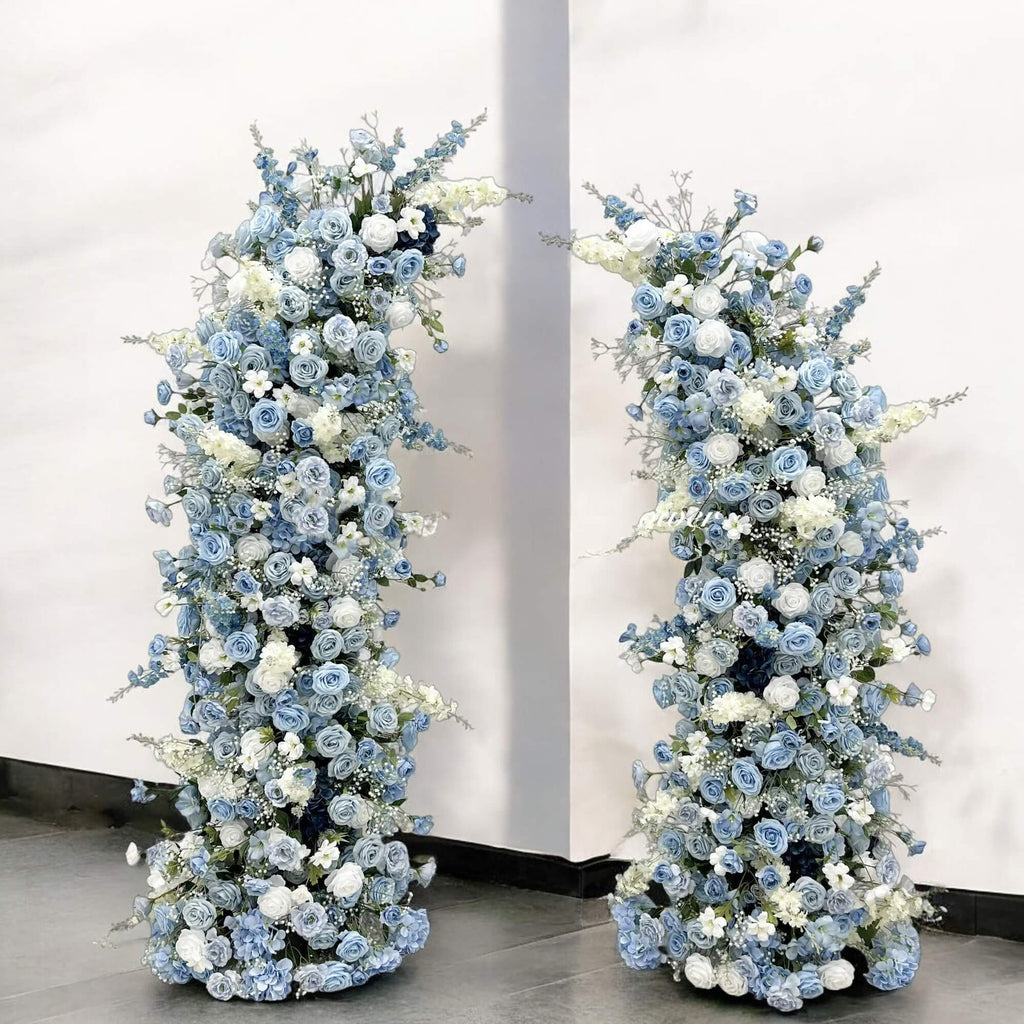 Roseytime Dusty Blue Flower Pillars Arch with Frame #RTP072