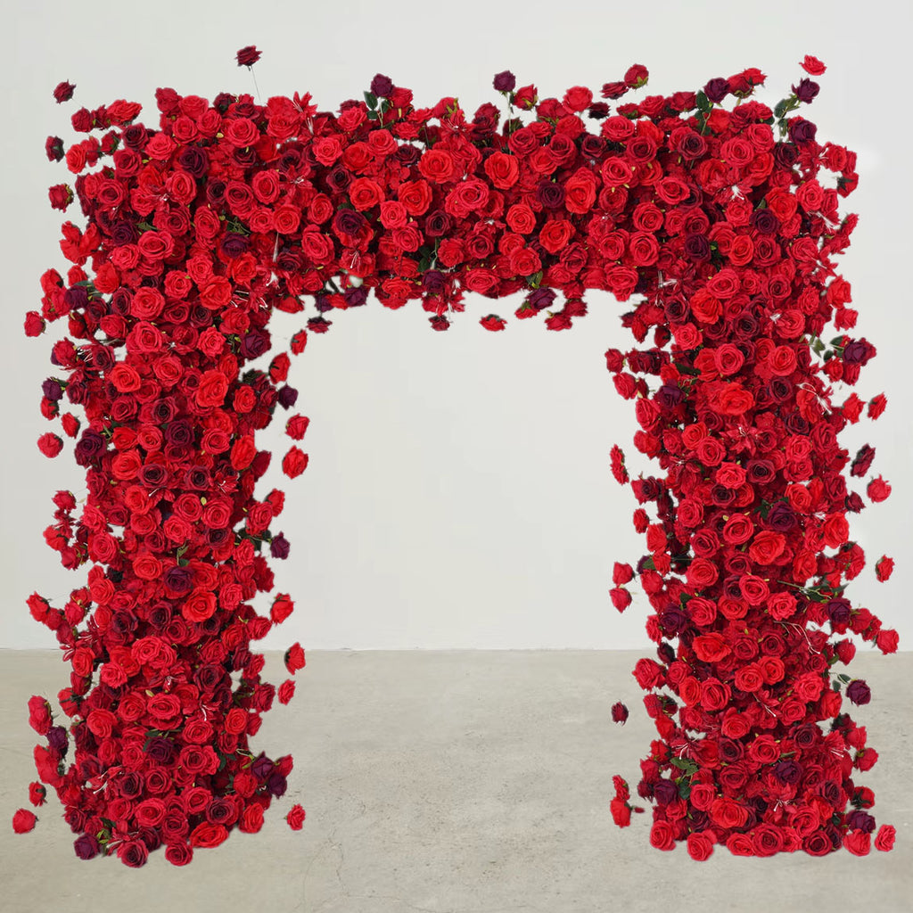 Roseytime Red Square Flower Arch Fabric Back For Wedding Decor