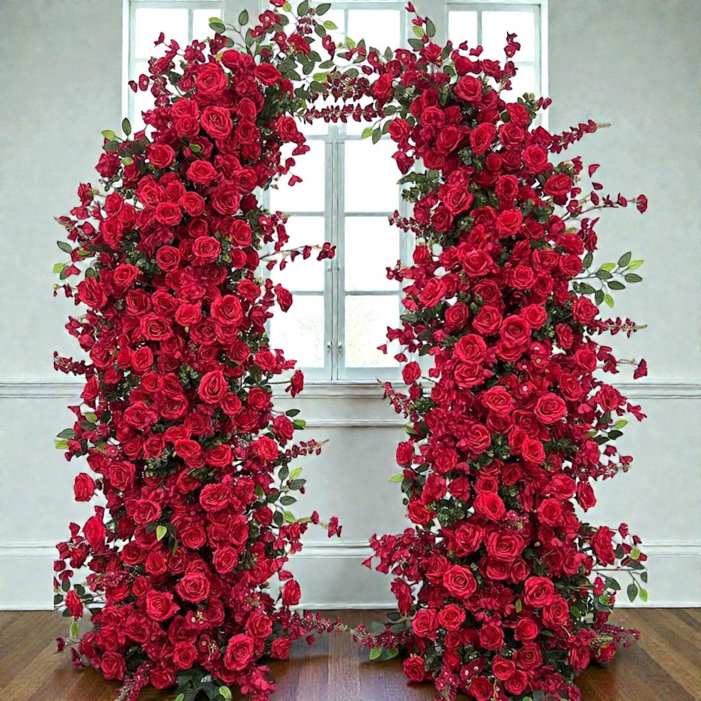 Roseytime Red Flower Pillars Arch with Frame #RTP128