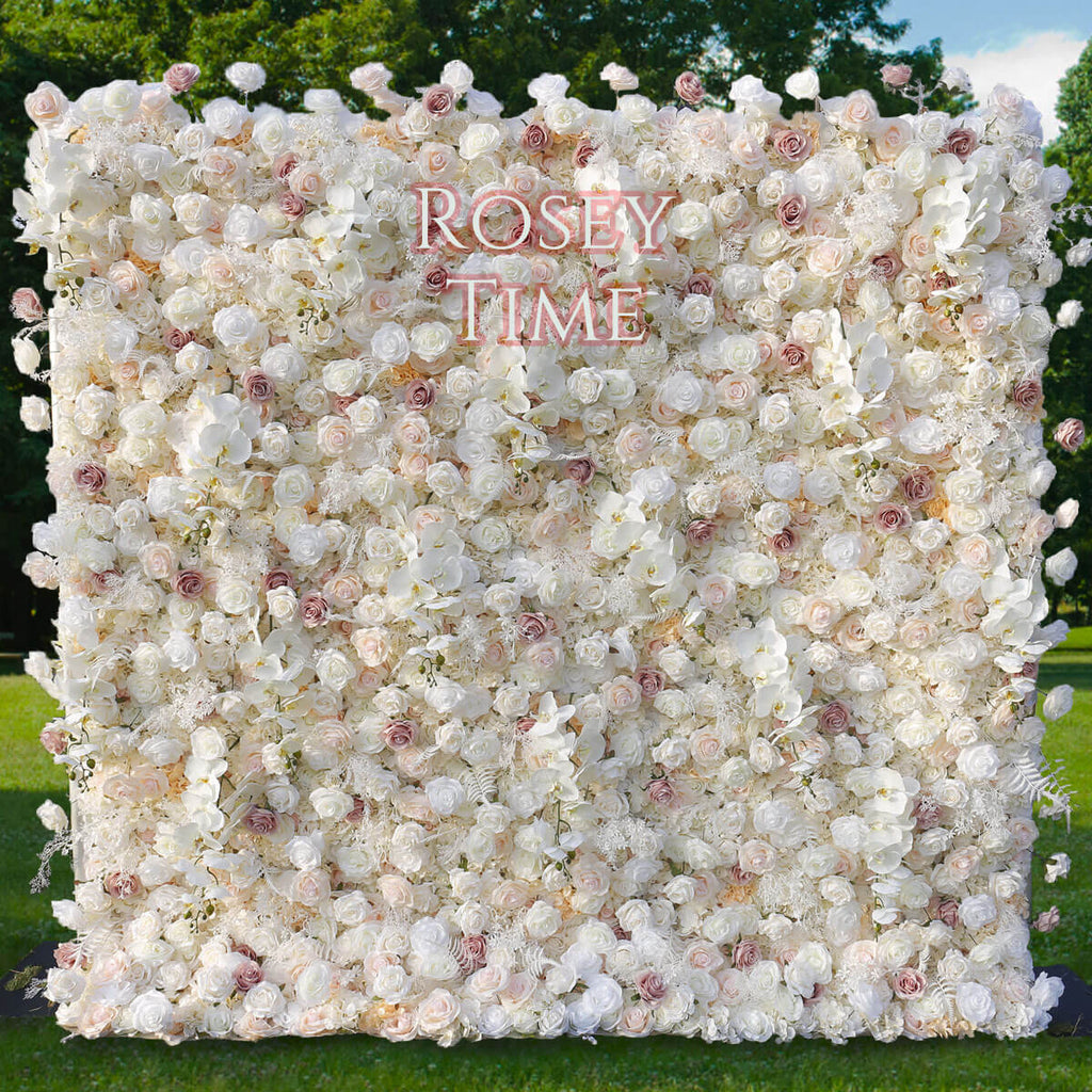 Roseytime 3D White Flower Wall Backdrop Roll Up Event Decor
